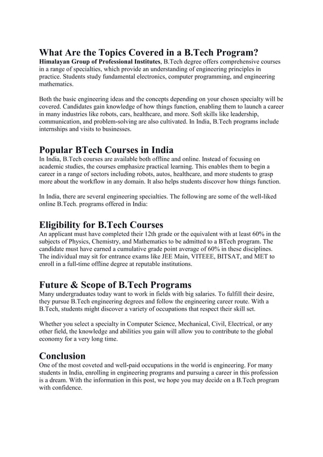 HGPI | Detailed Information About the B.Tech. and B.E. Courses | DOCX | Undergraduate Education ...