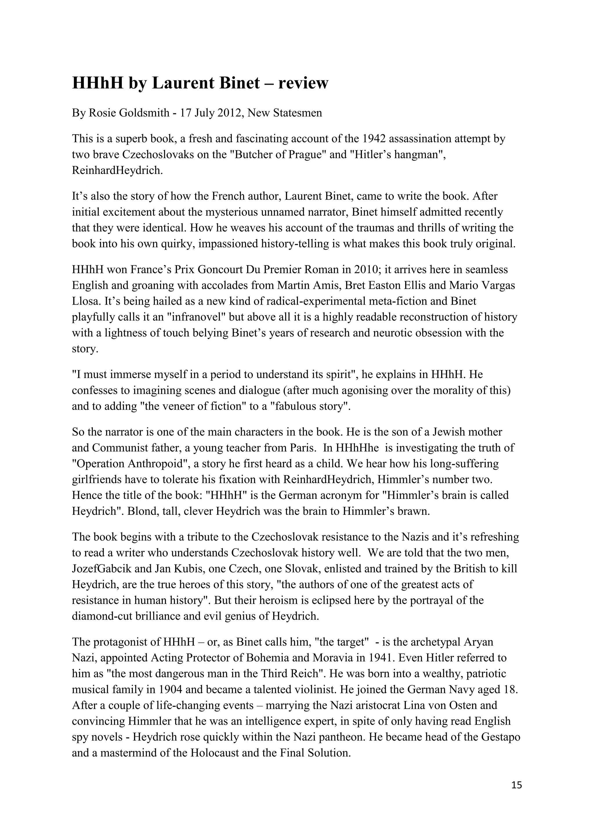 HHhH Study Guide | DOCX