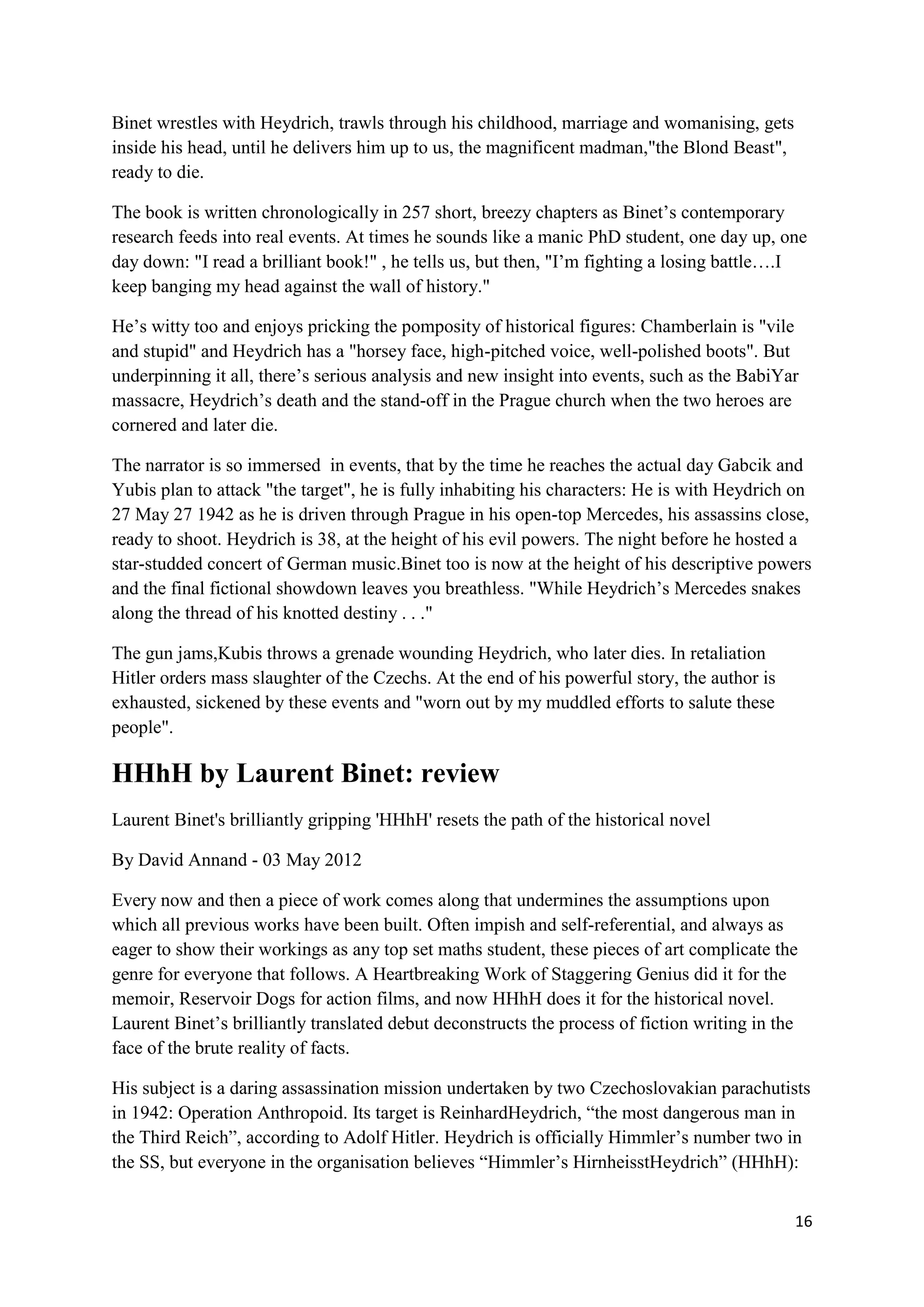 HHhH Study Guide | DOCX