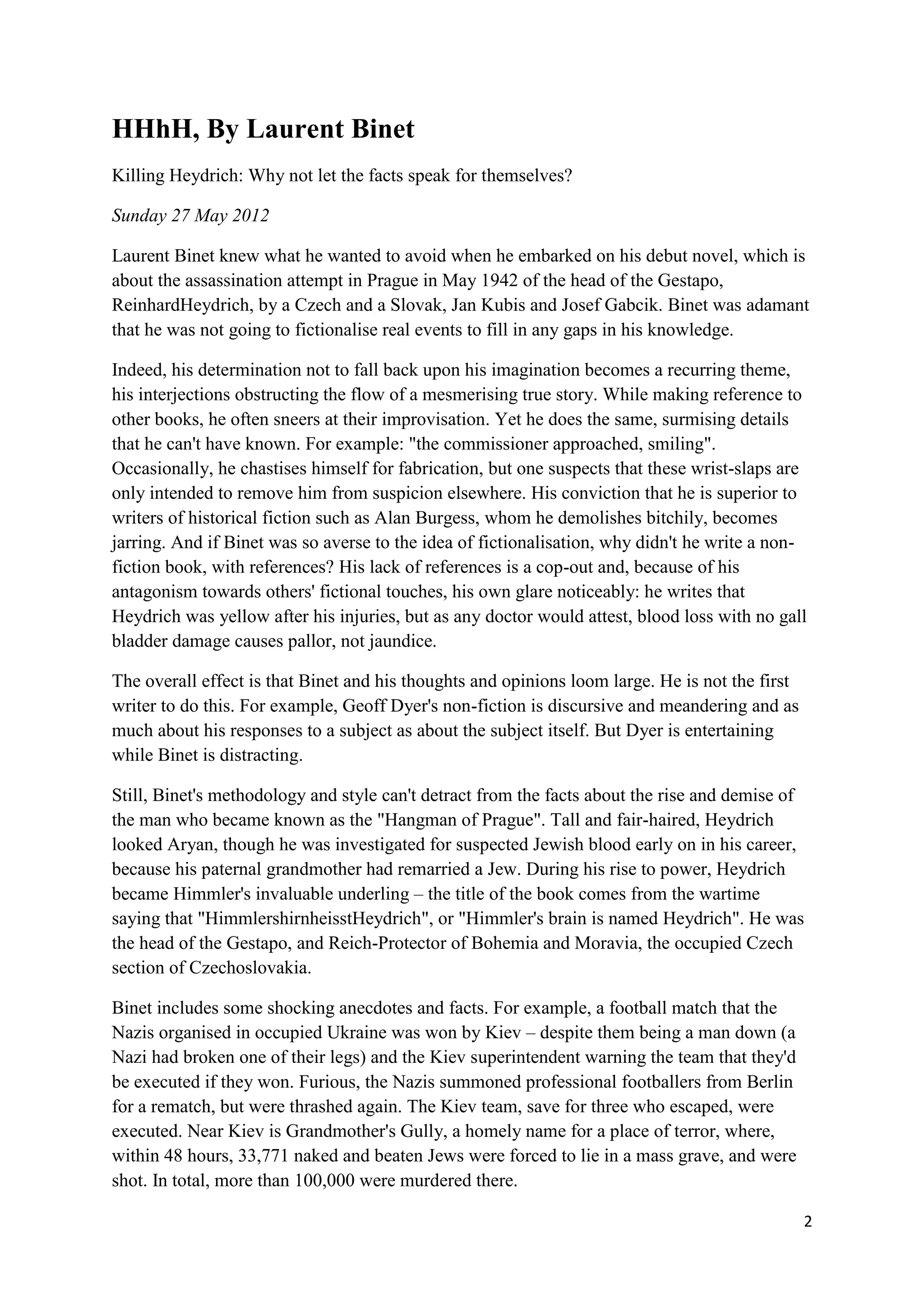 HHhH Study Guide | DOCX