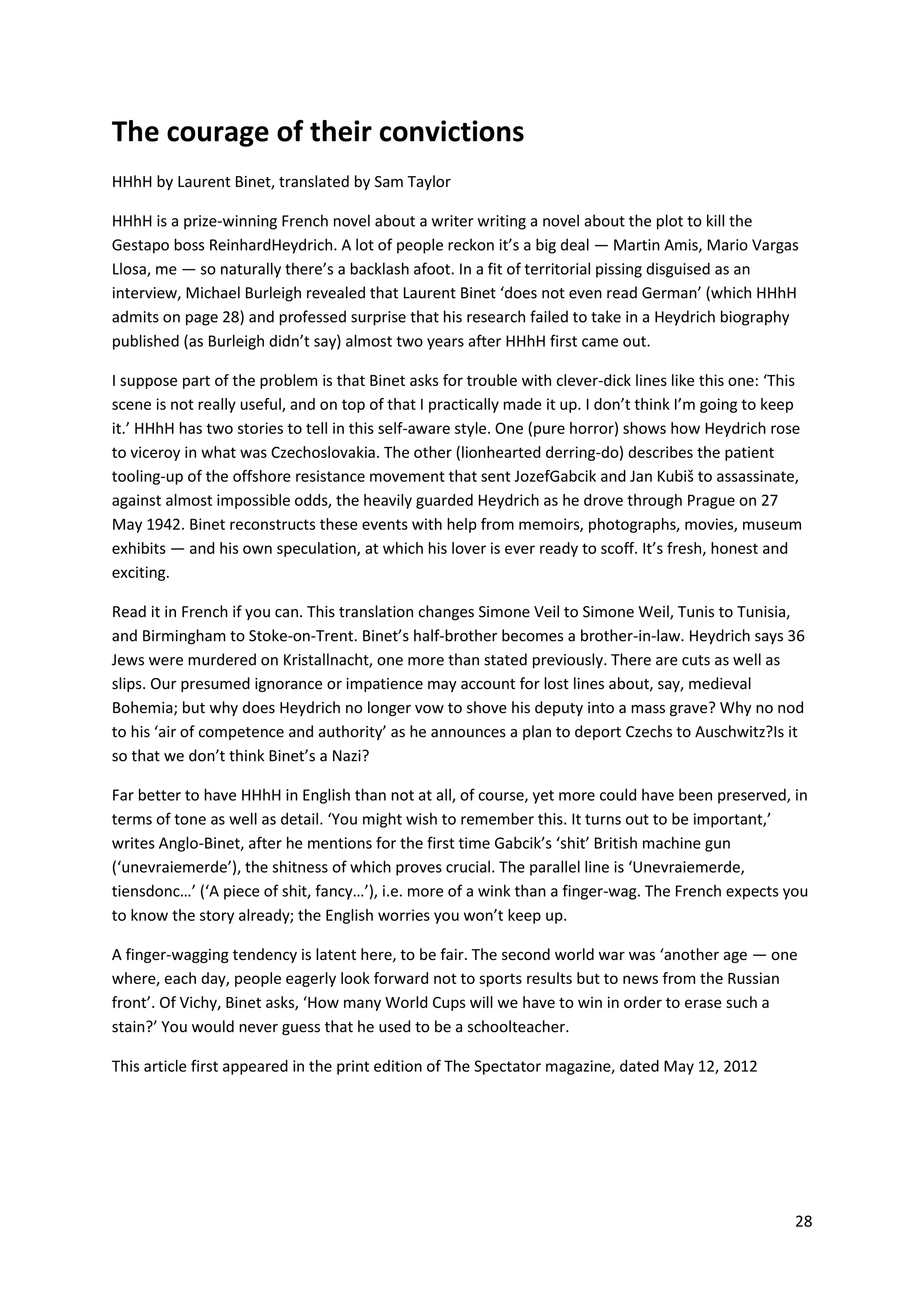 HHhH Study Guide | DOCX