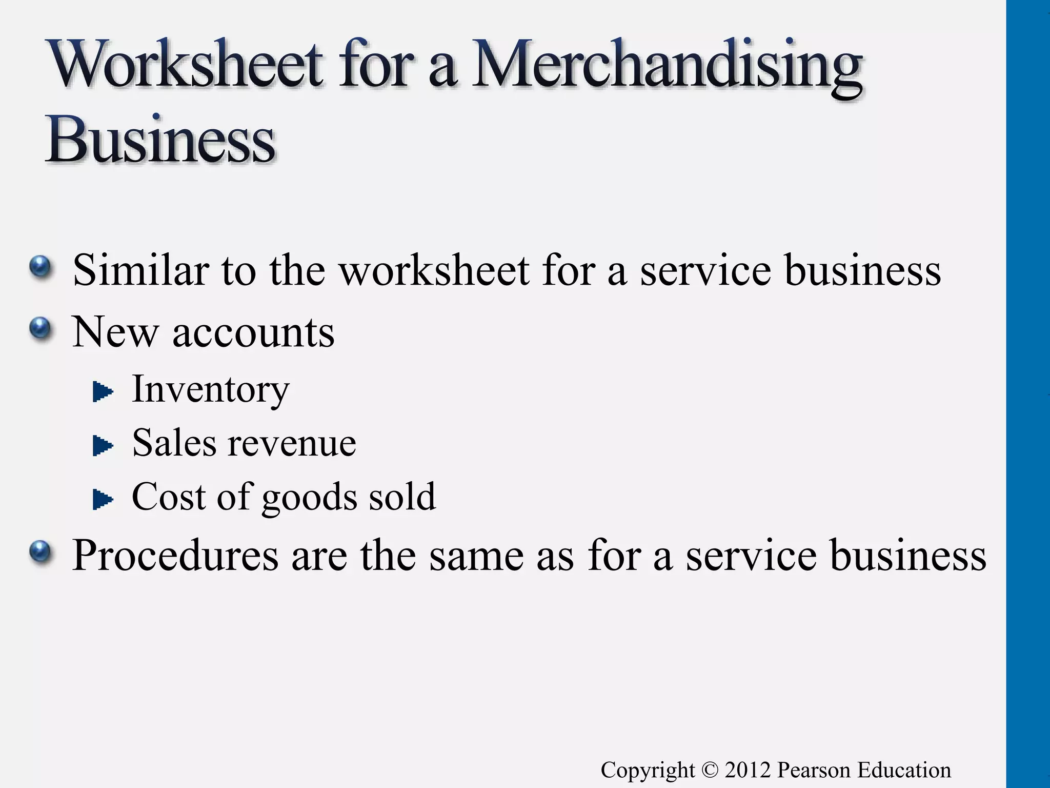Worksheet for a Merchandising Business.ppt