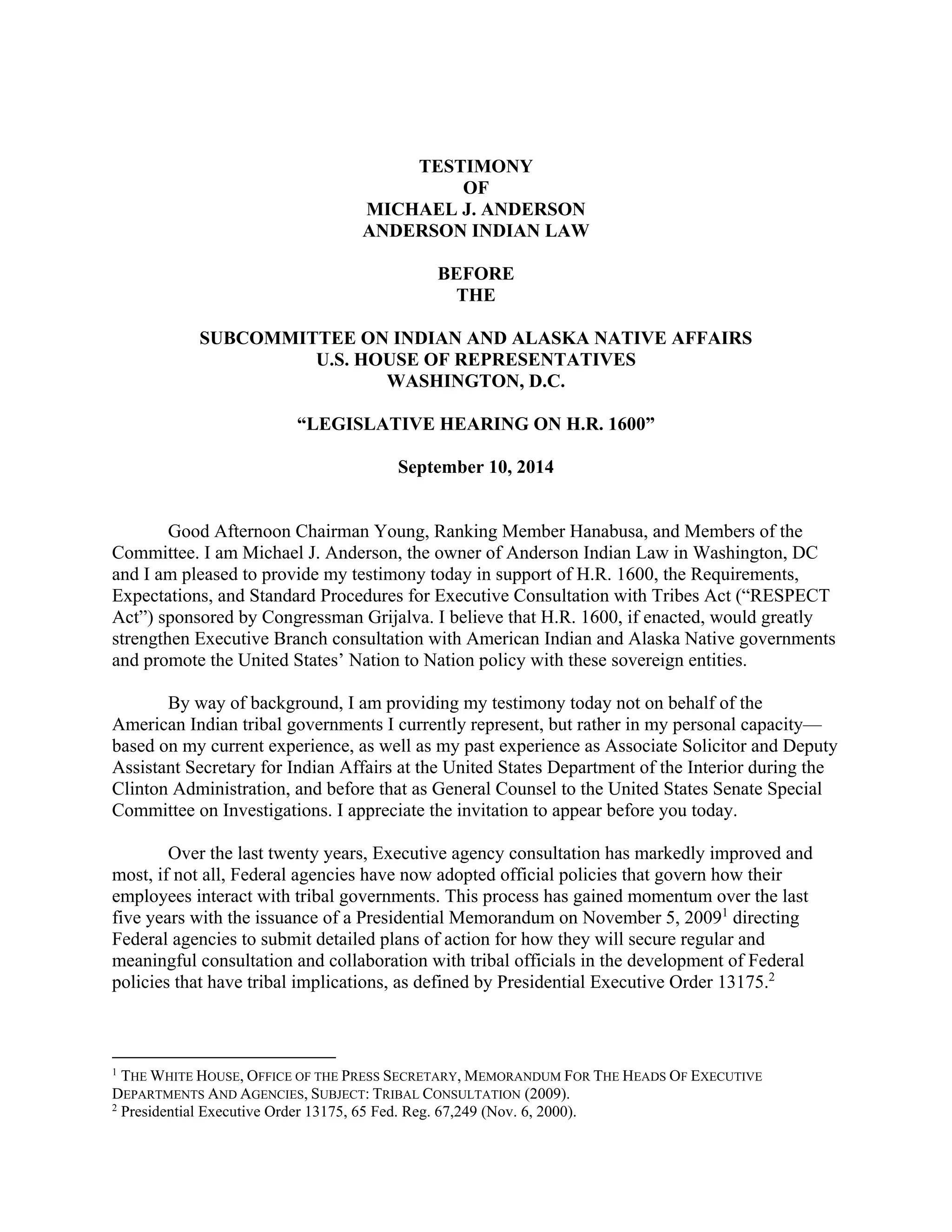 Michael J. Anderson Congressional Testimony | PDF