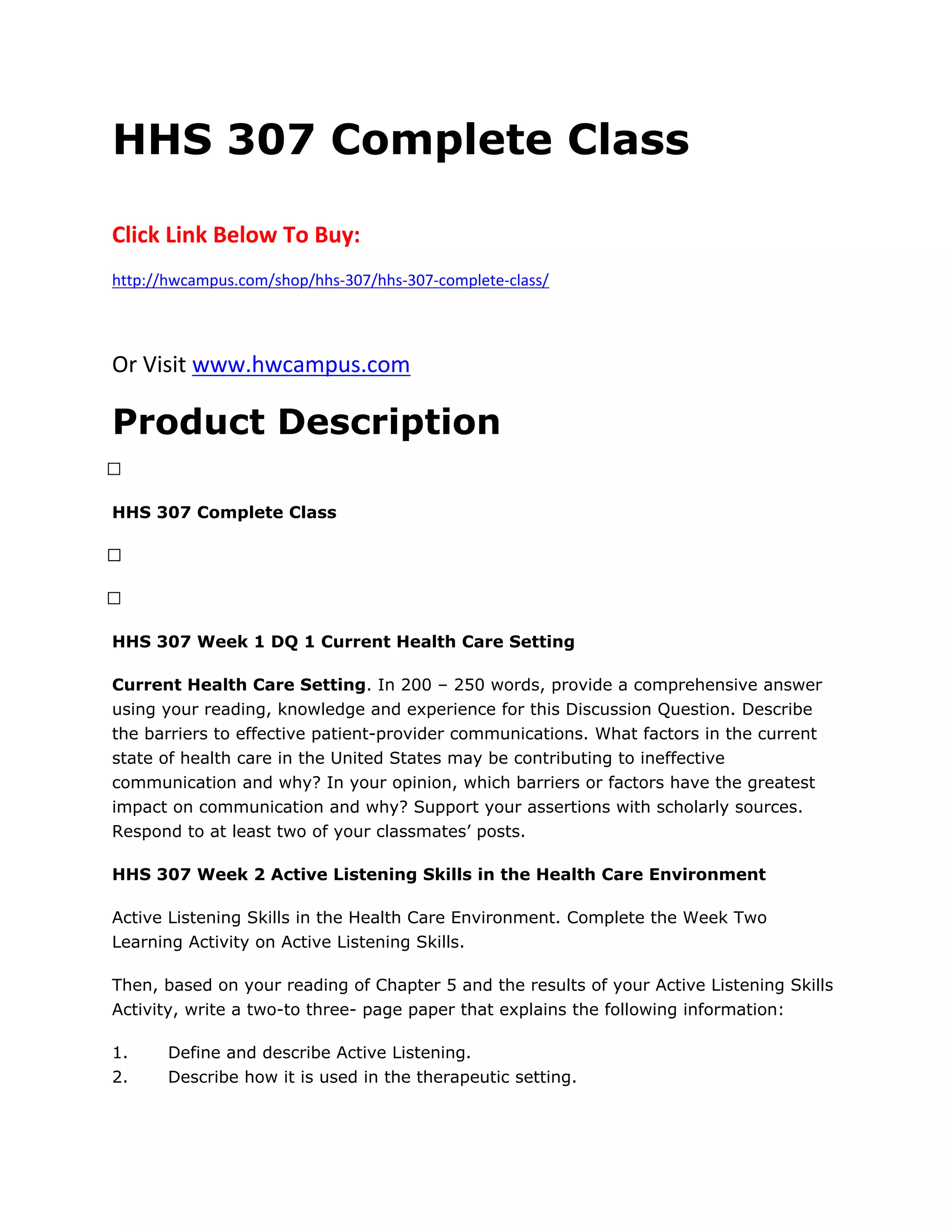 Hhs 307 complete class | PDF