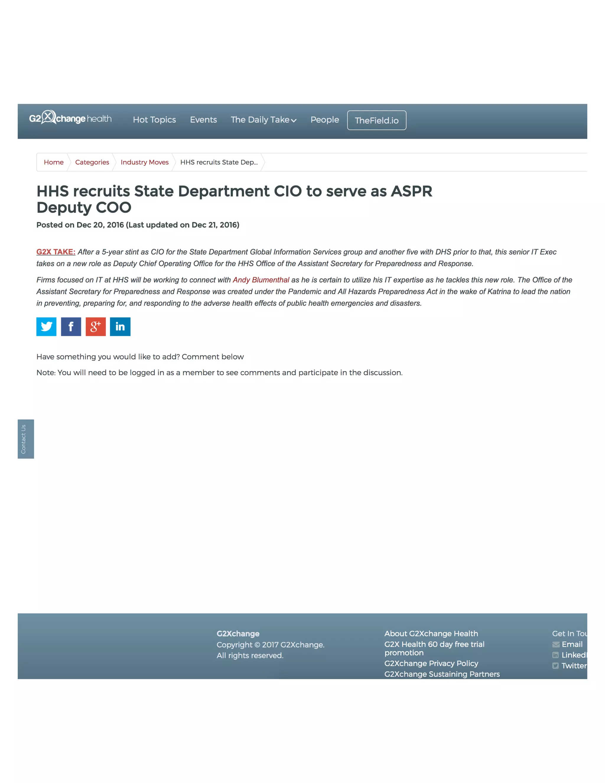 Andy Blumenthal Moves to HHS/ASPR | PDF