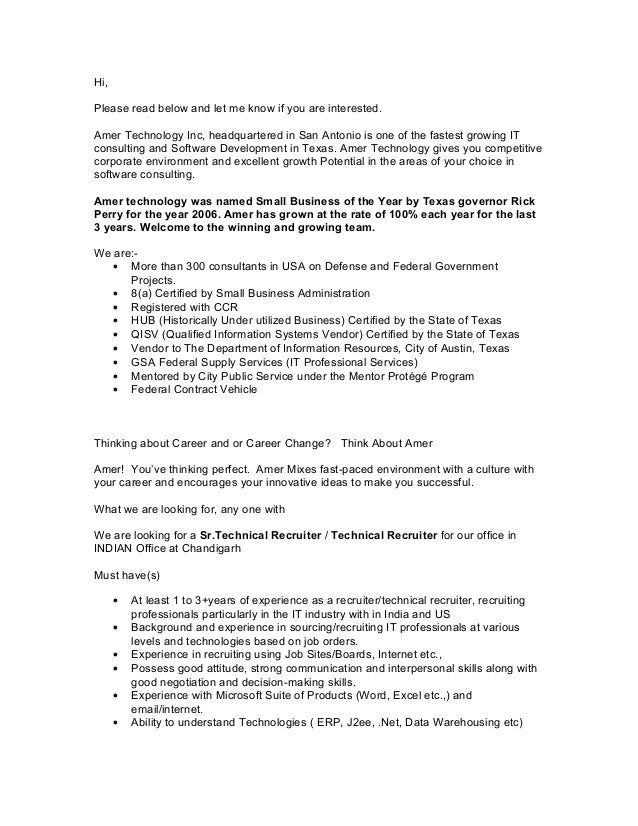 Job Opportunity :Amer technology Sr.Technical Recruiter / Technical ...