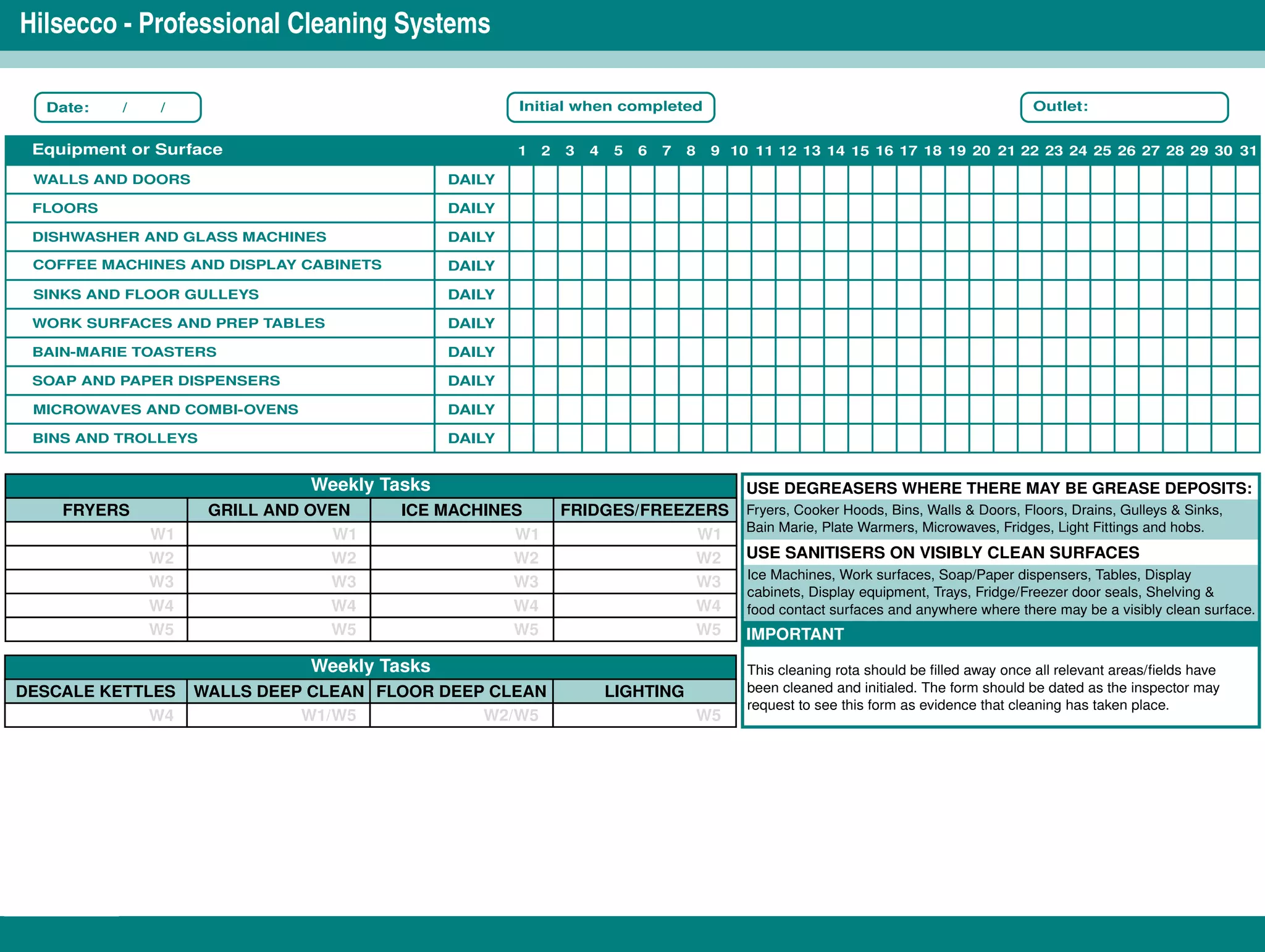 Cleaning Rota monthly templates | PDF