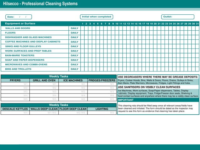 Cleaning Rota monthly templates | PPT