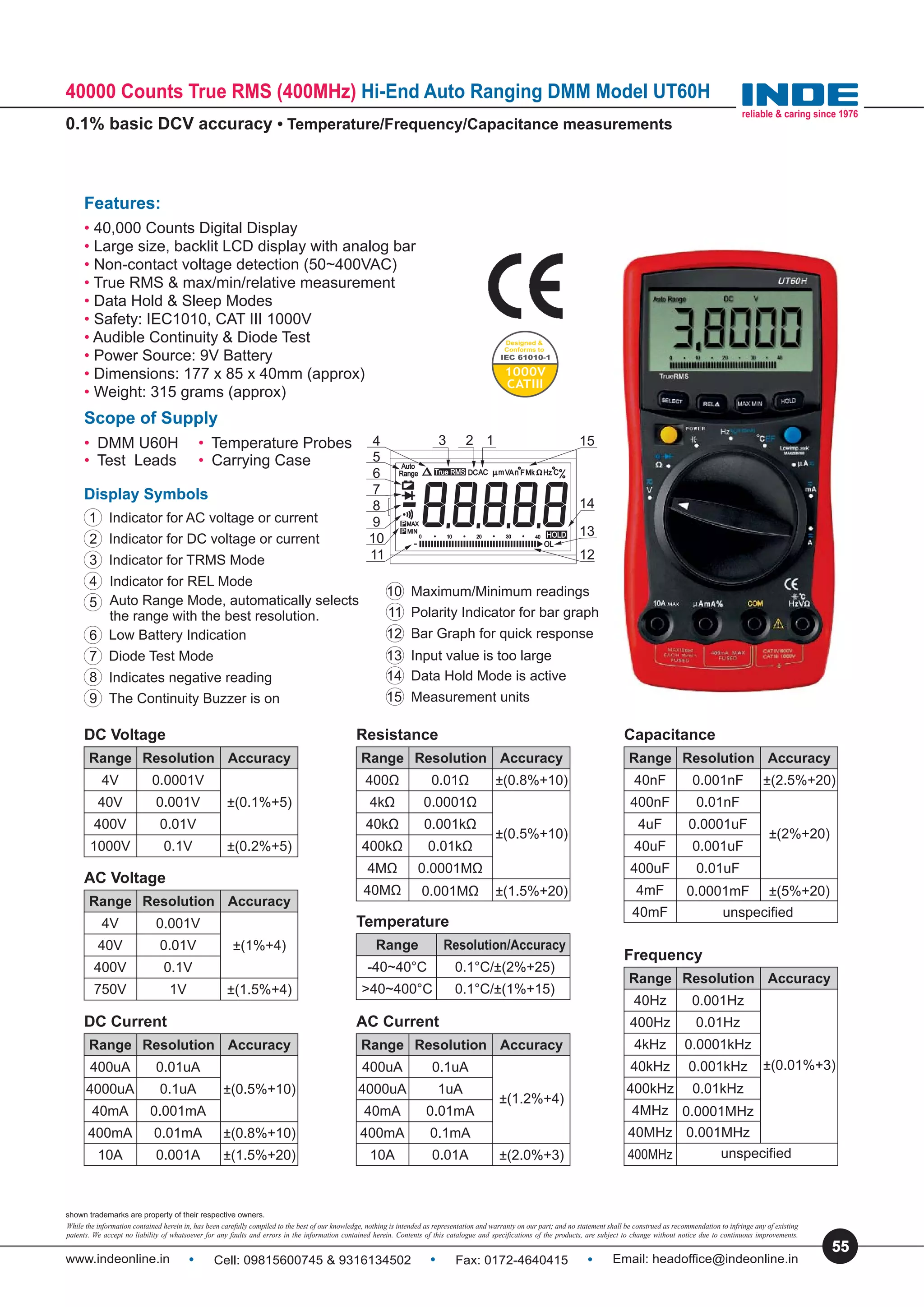Auto Ranging Digital Multimeter UT60H in India - 4000 Counts True RMS ...
