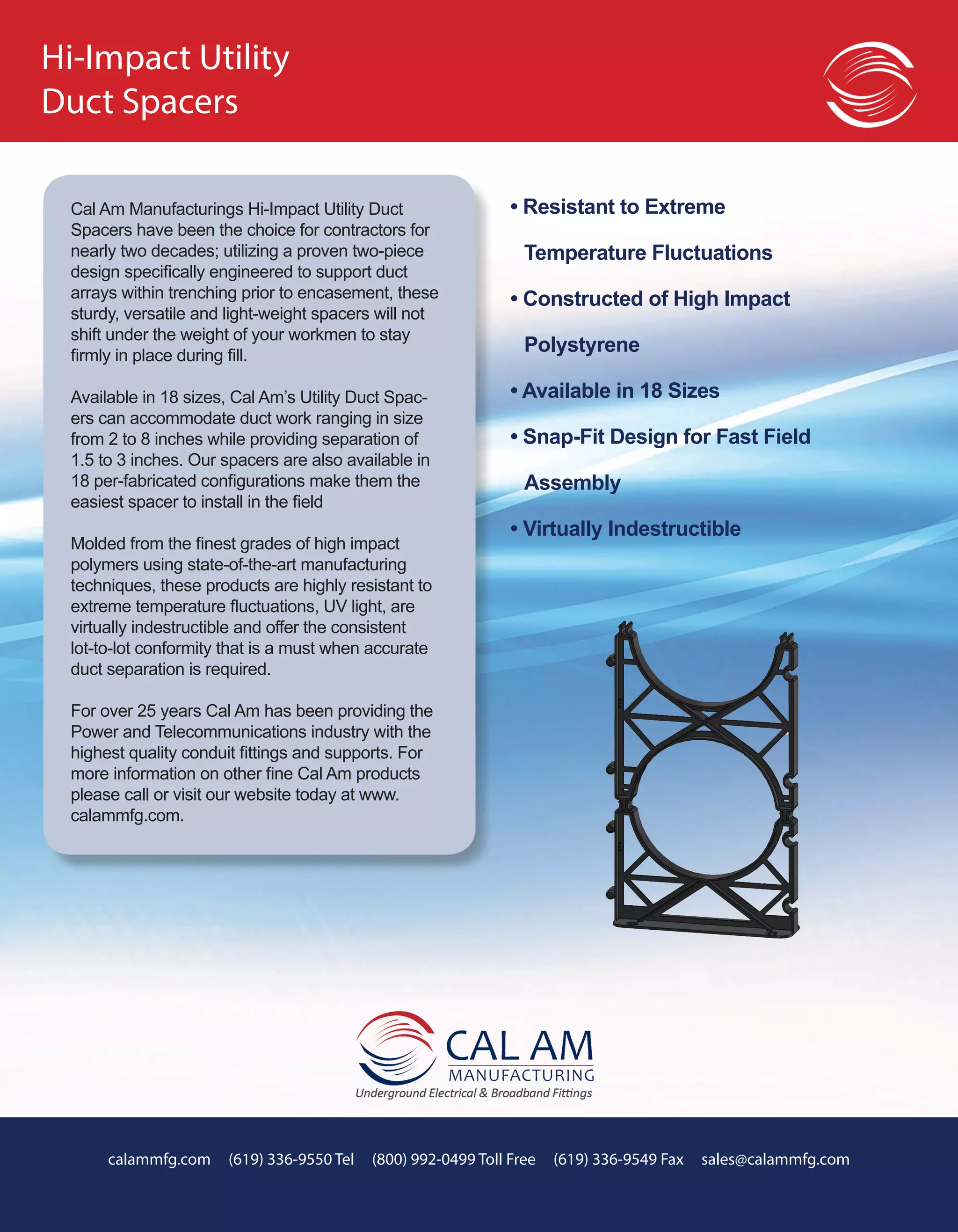 Hi-Impact Utility Duct Spacers - Cal Am Manufacturing | PDF