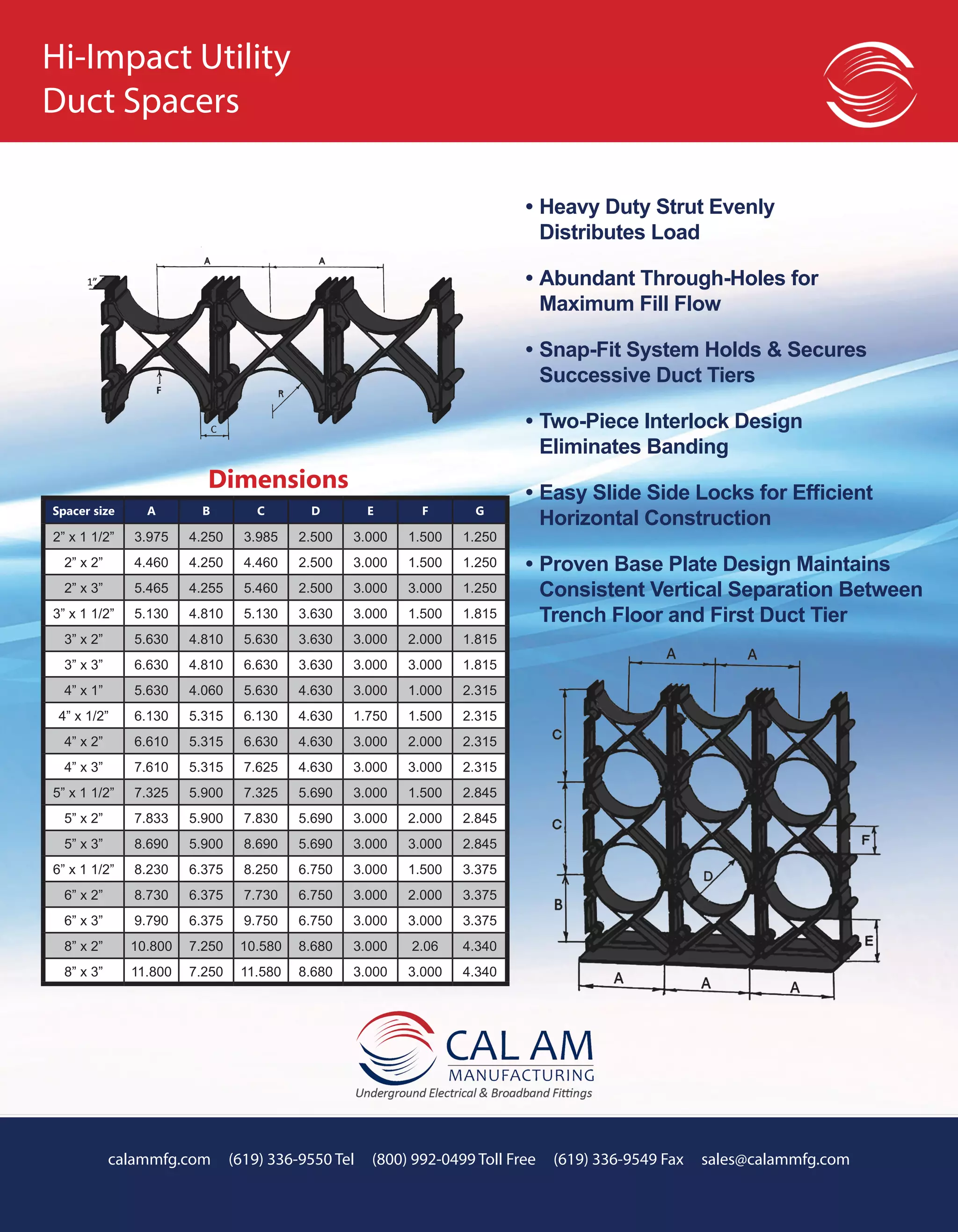 Hi-Impact Utility Duct Spacers - Cal Am Manufacturing | PDF