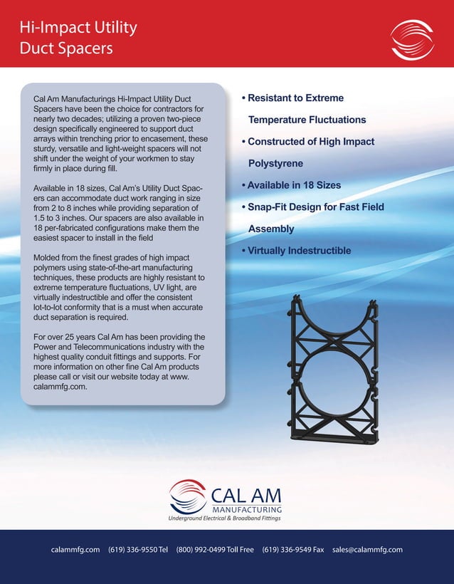Hi-Impact Utility Duct Spacers - Cal Am Manufacturing | PDF