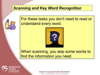 Scaning skills These words área often key | PPSX