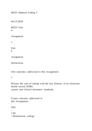 HI253 Medical Coding IUnit 6 Assignment Instructions | DOCX