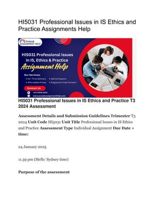 HI5031 Professional Issues in IS Ethics and Practice Assignments Help.docx