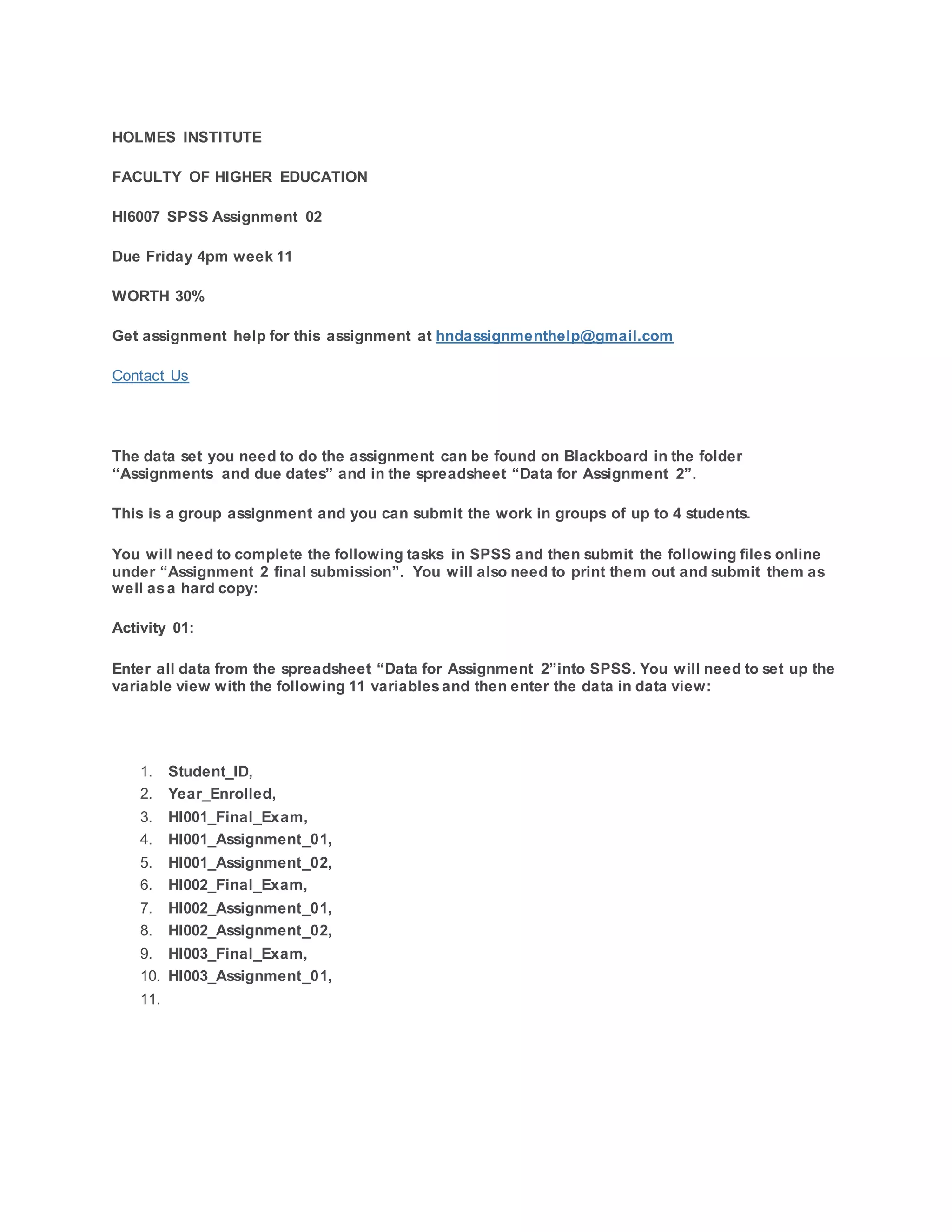 Hi6007 spss assignment | DOCX