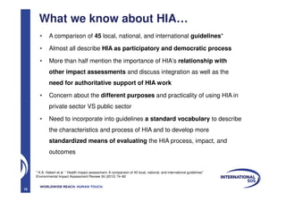 HIA in Decision Making: What We Know and What We Need to Know | PPT