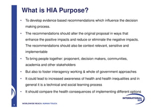 HIA in Decision Making: What We Know and What We Need to Know | PPT