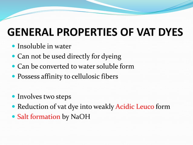 Vat Dyes | PPTX | Chemistry | Science