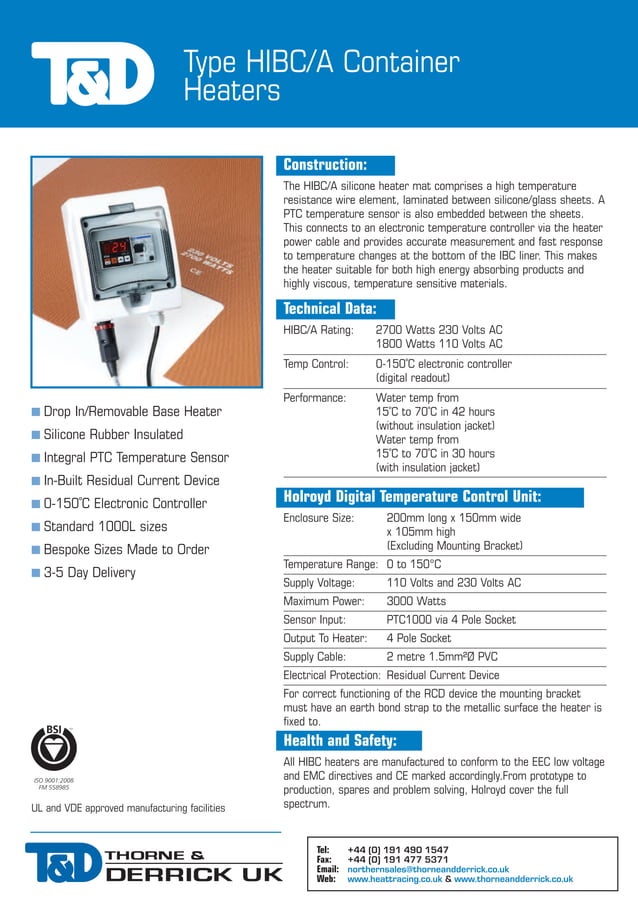 HIBC A Silicone IBC Heating Mat, Ibc Heater Mat - Spec Sheet | PDF