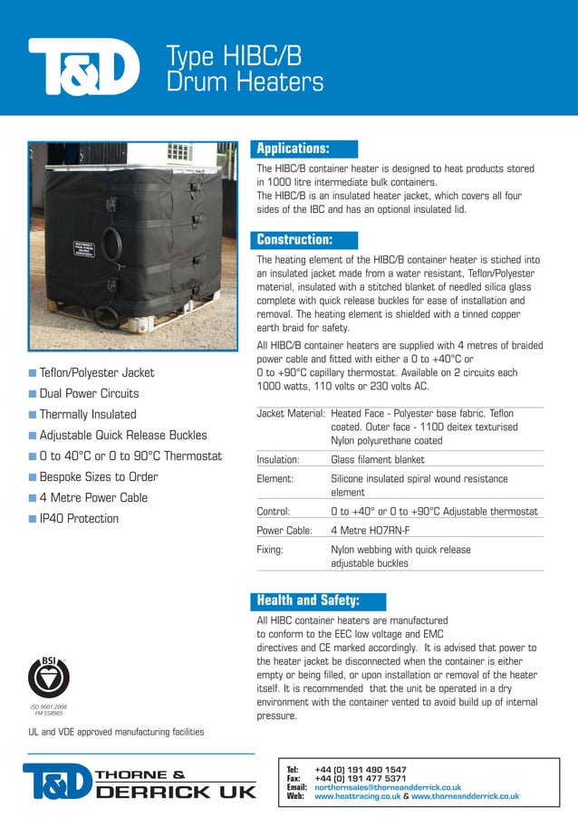 HIBC B IBC Heating Jacket, IBC Heater - Spec Sheet | PDF