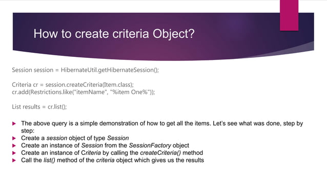Hibernate Working With Criteria Basic Introduction Ppt