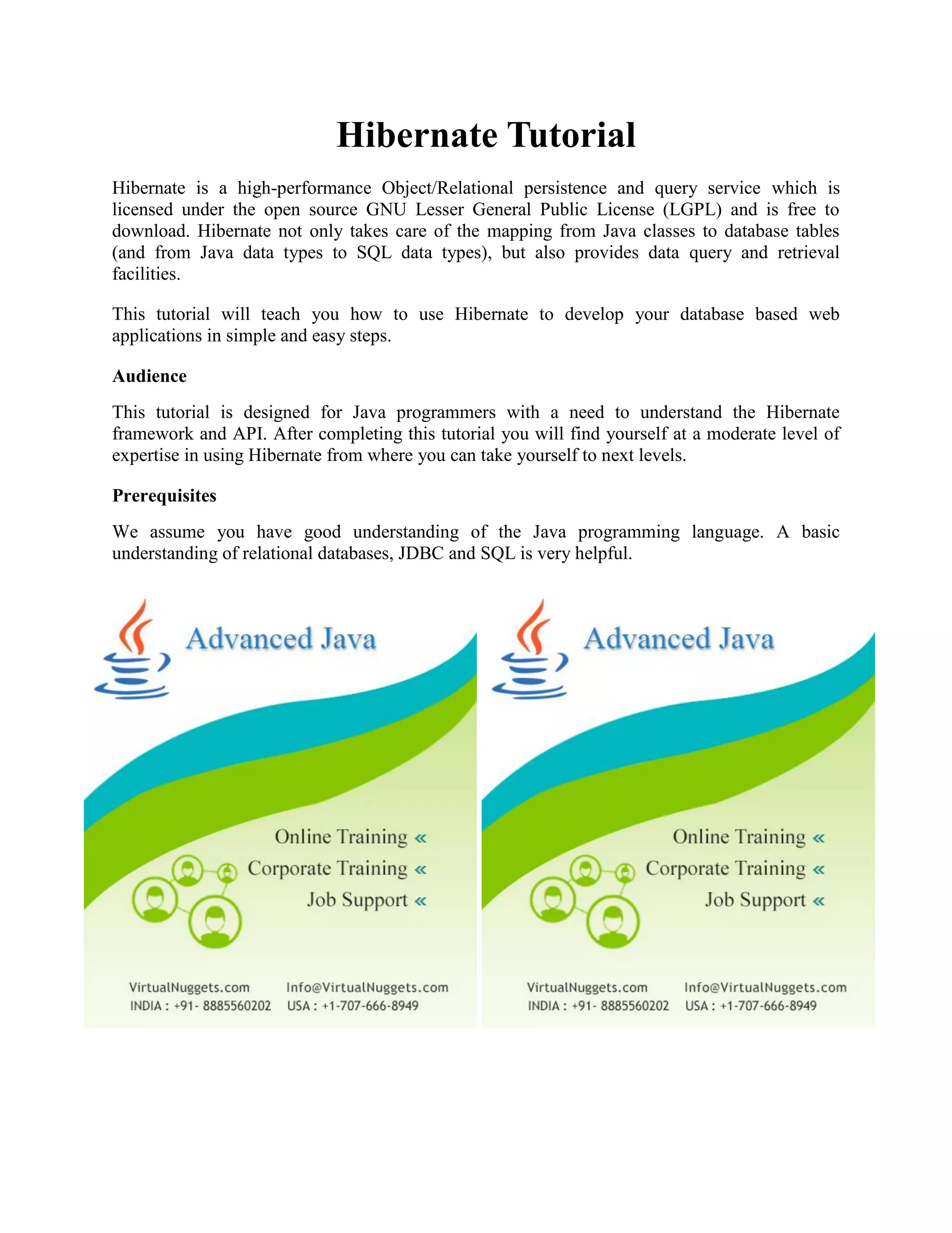 Free Hibernate Tutorial | VirtualNuggets | PDF