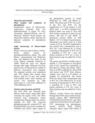 Detection and molecular characterization of phytoplasma associated with ...