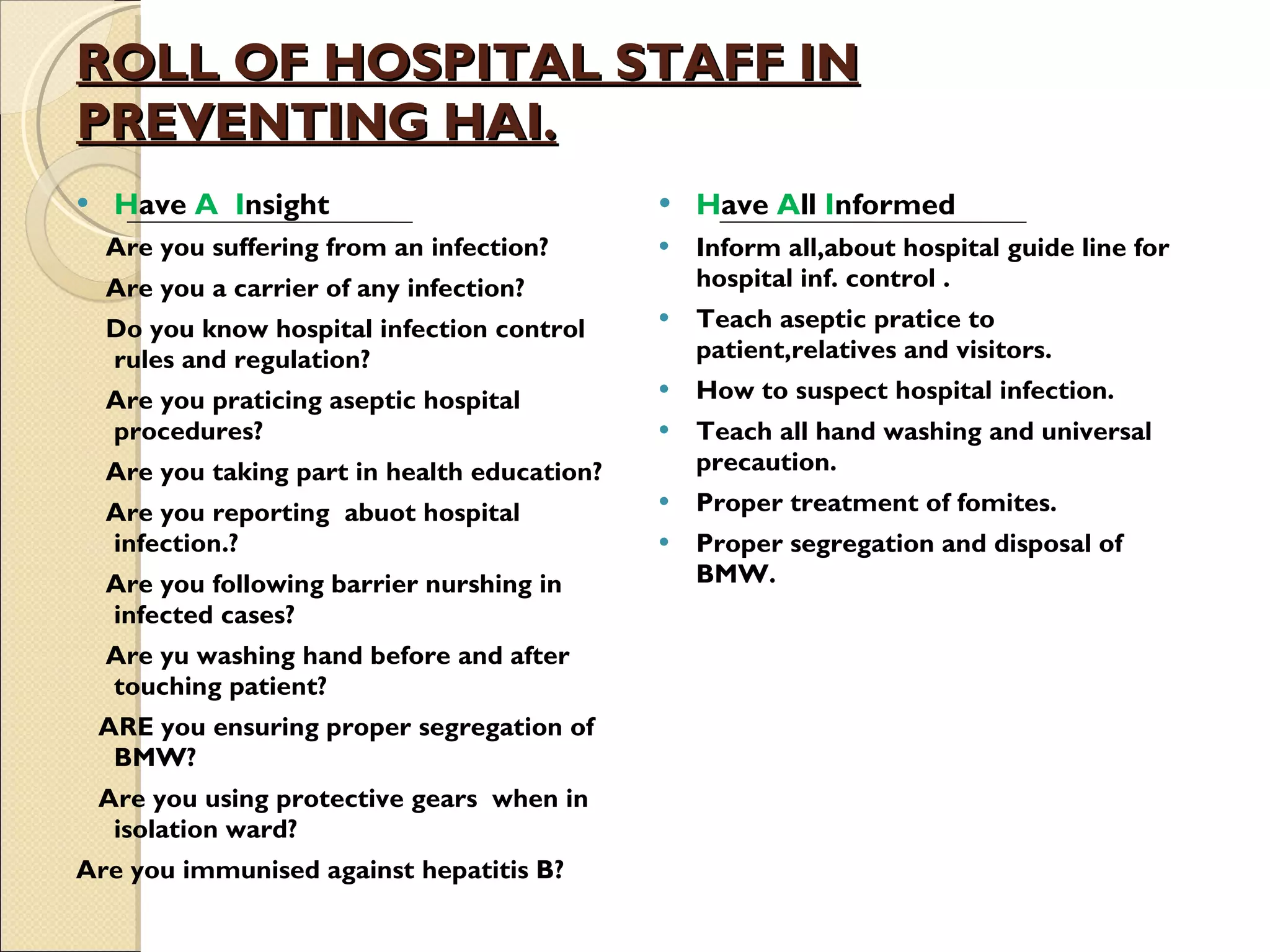 Hospital Infection Control | PPT