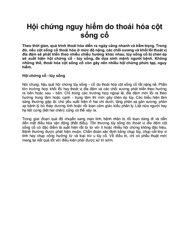 Hội chứng nguy hiểm do thoái hóa cột sống cổ | DOCX