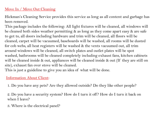 Hickman’s Cleaning Service Power Point Presentation 2013 | PPTX