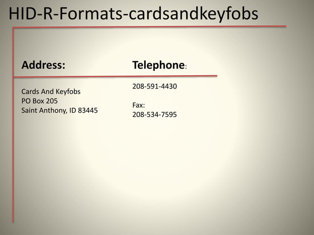 Hid r-formats-cardsandkeyfobs- proximity keyfob - 26bit h10301 | PPT
