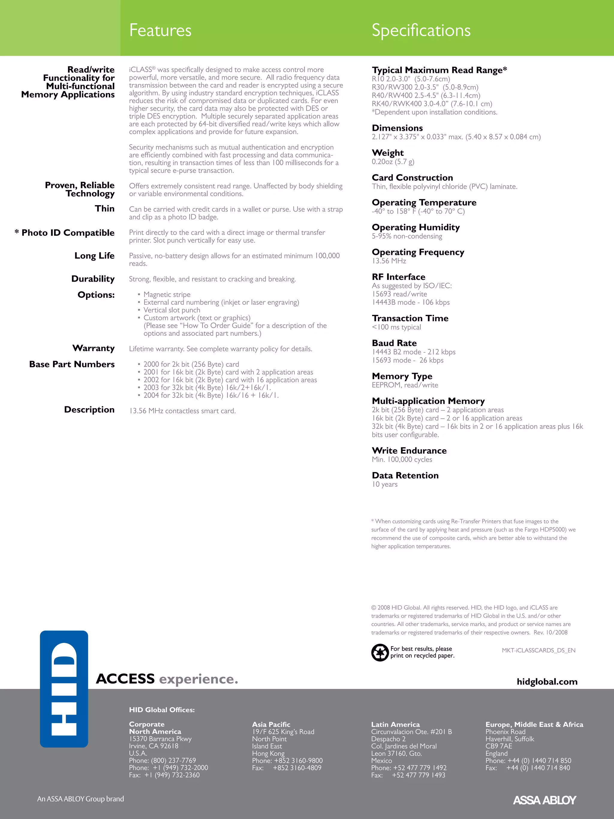 Hid 200 x iclass card | PDF
