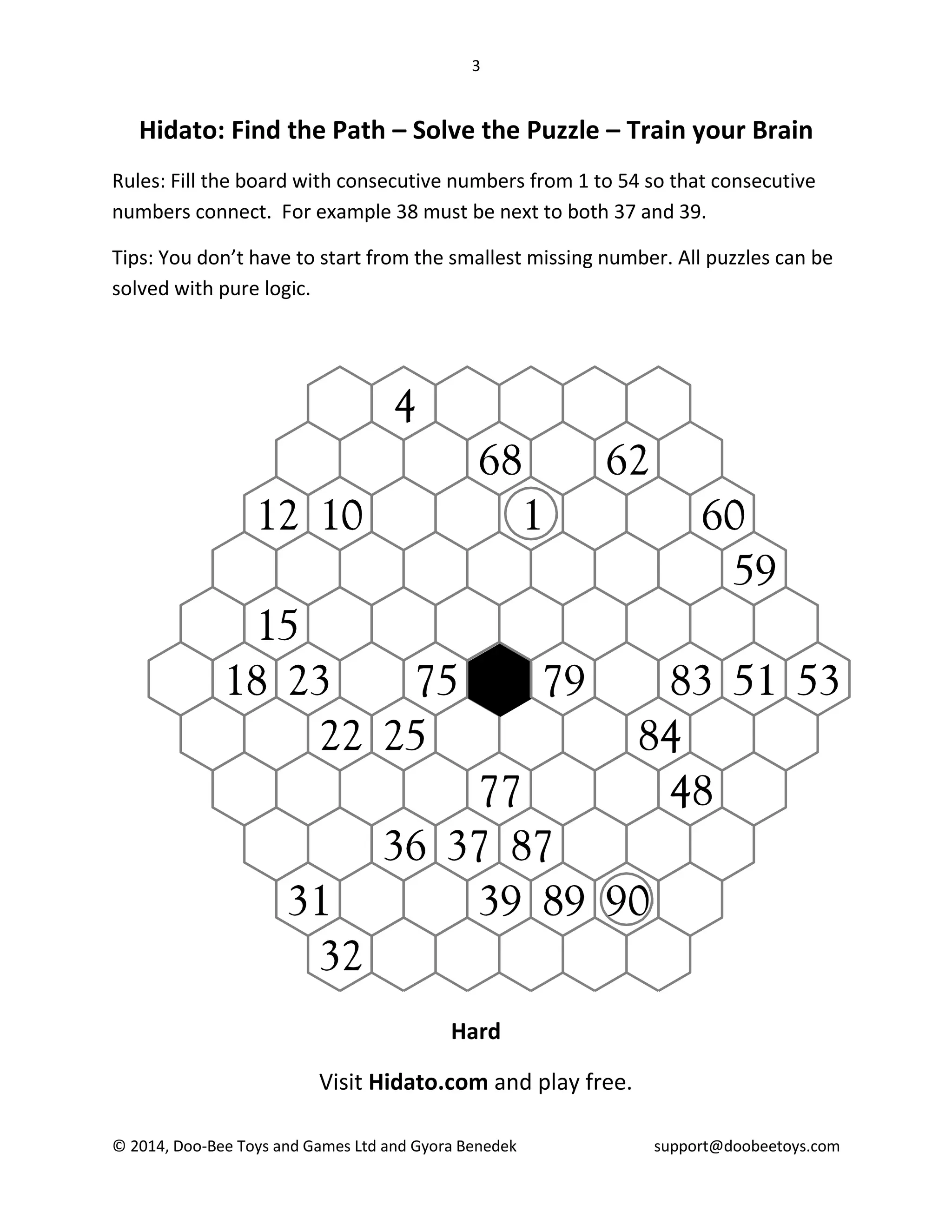 HIDATO HEXAGONA-------- EJERCICIOS----------- | PDF