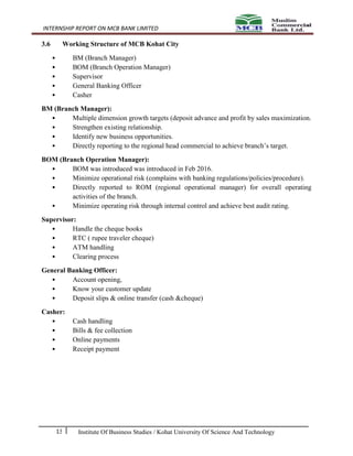 MCB Bank Internship Report 2019 | PDF