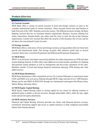 MCB Bank Internship Report 2019 | PDF