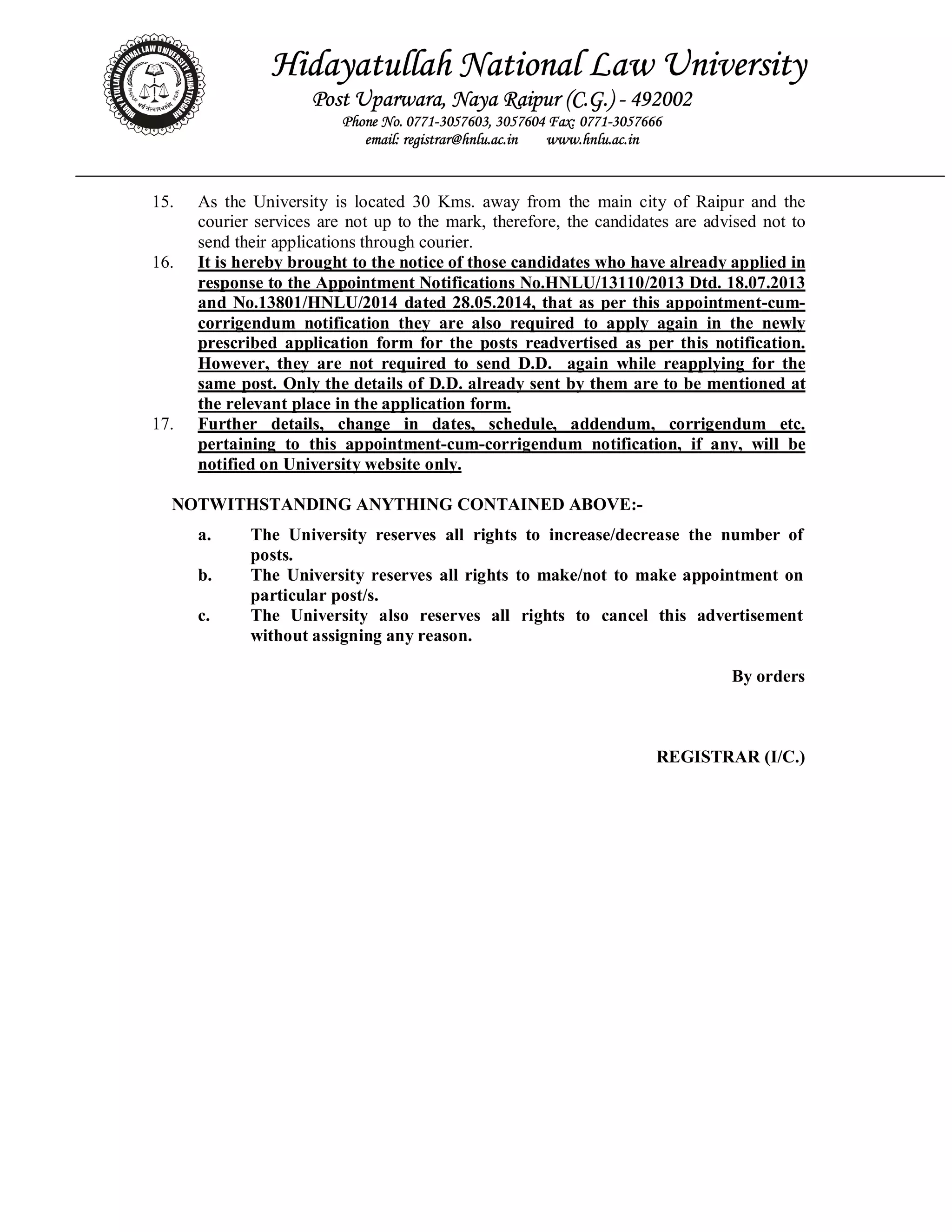 Hidayatullah national law university prospectus 2016 17 ...