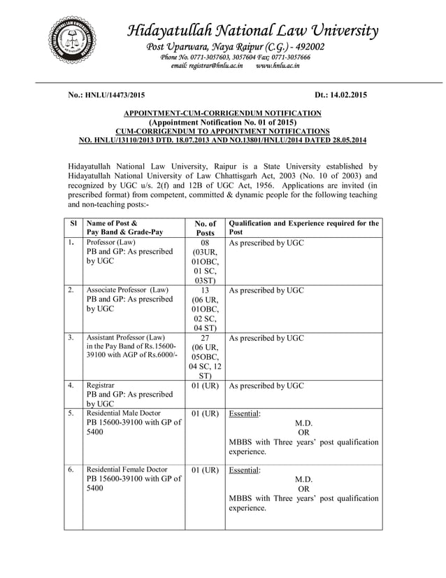 Hidayatullah national law university prospectus 2016 17 ...