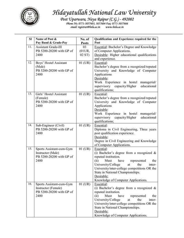 Hidayatullah national law university prospectus 2016 17 ...