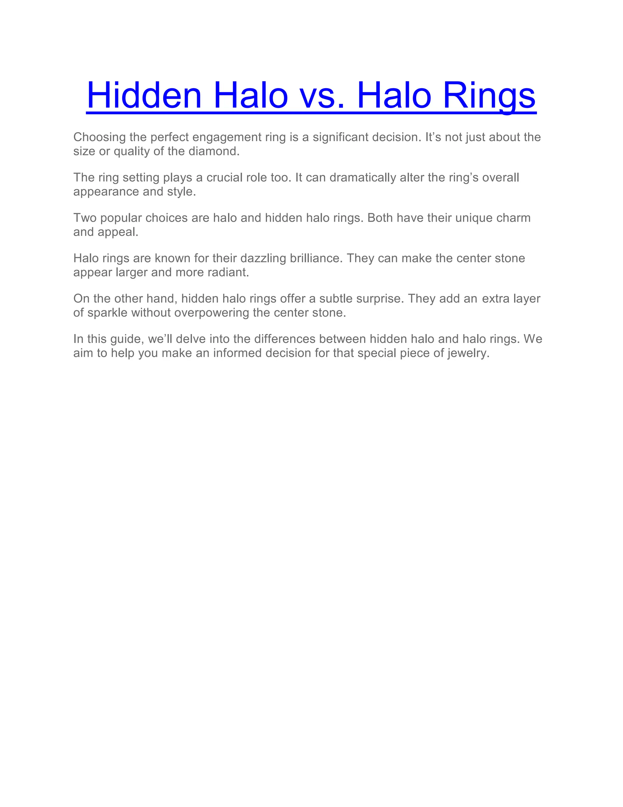 Hidden Halo vs. Halo Rings best for engagement | PDF