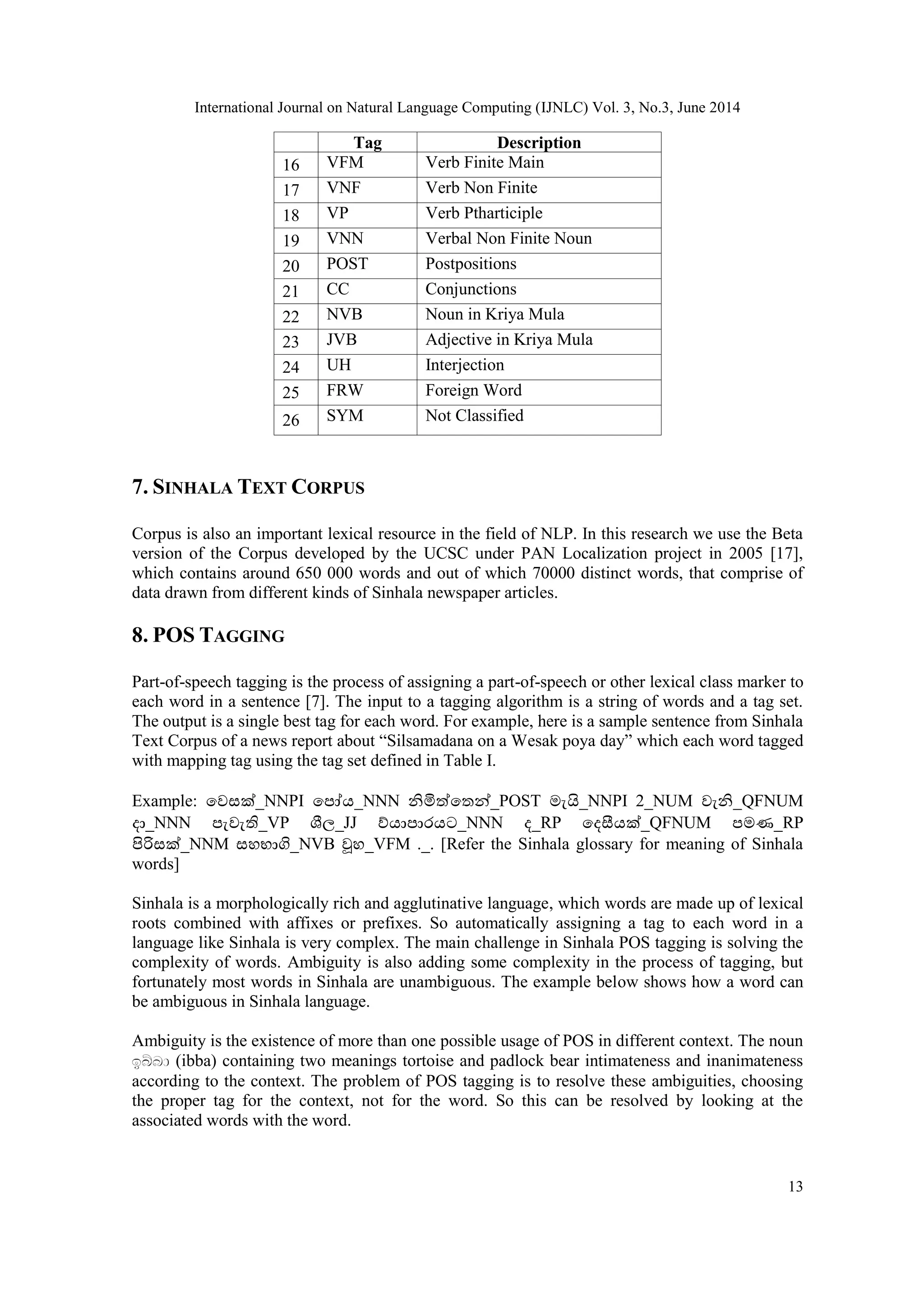 Hidden markov model based part of speech tagger for sinhala language | PDF