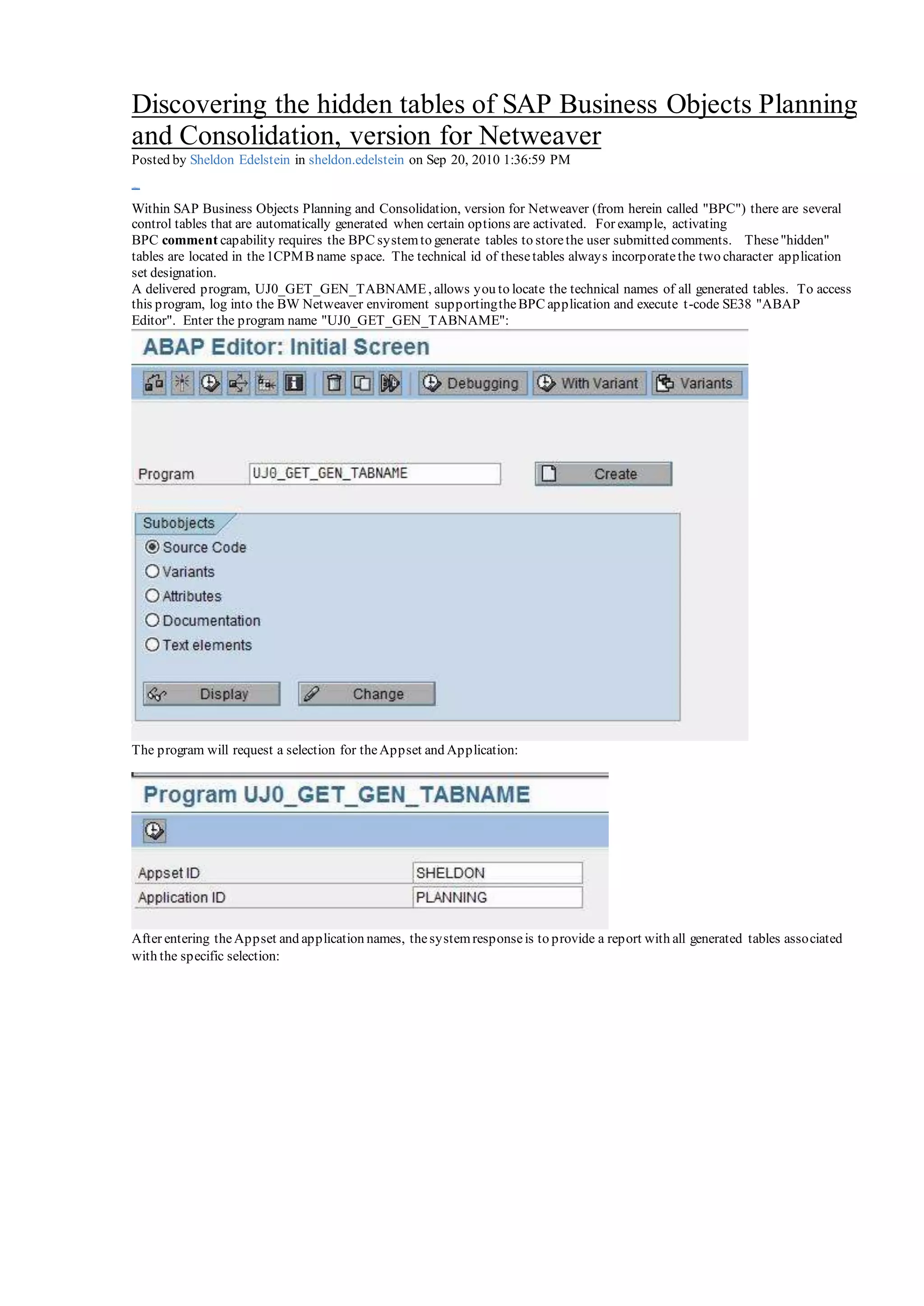 Hidden tables of sap business objects planning and consolidation | DOCX