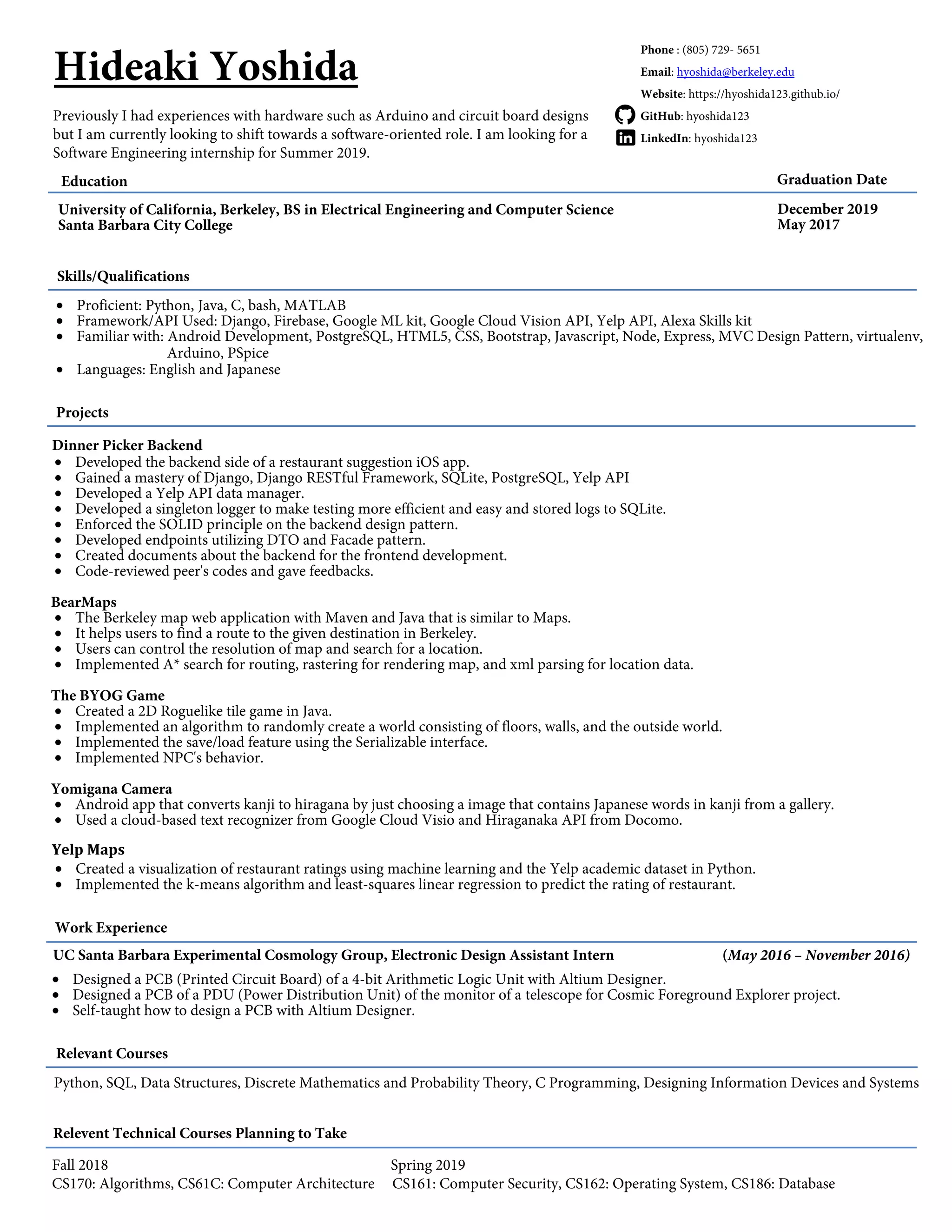 Hideaki Yoshida's Resume | PDF