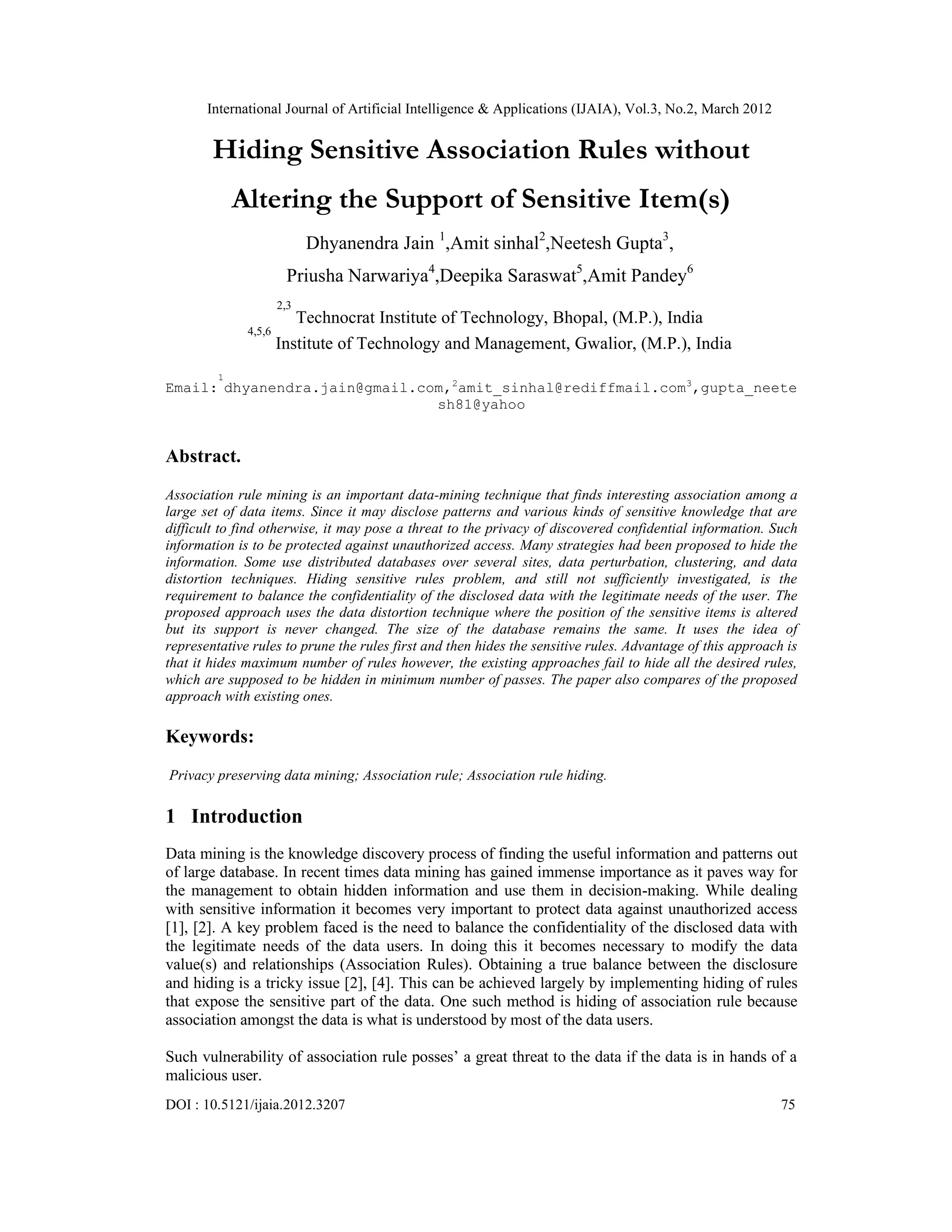Hiding sensitive association_rule.pdf. | PDF | Databases | Computer Software and Applications