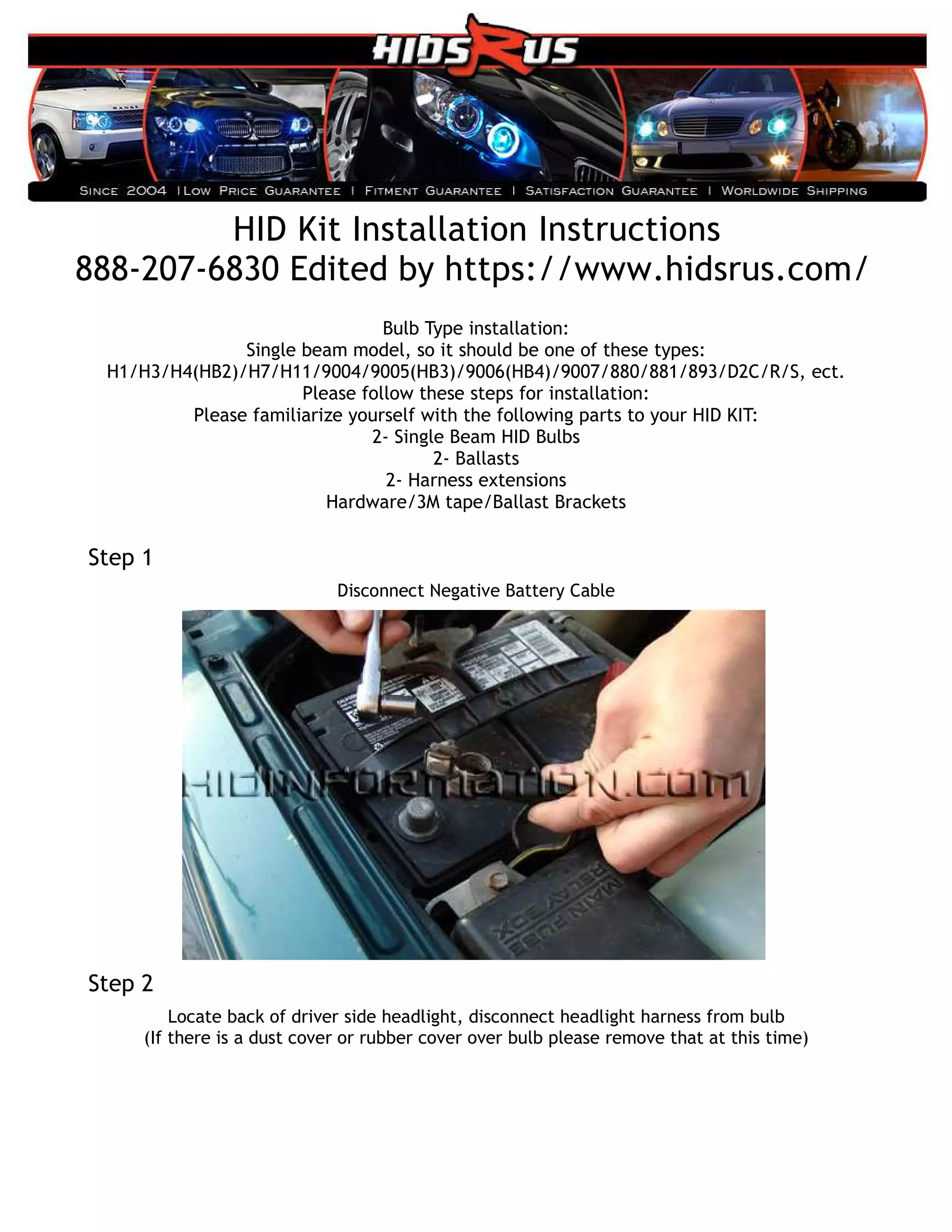 HID Kit installation instructions without relay | PDF