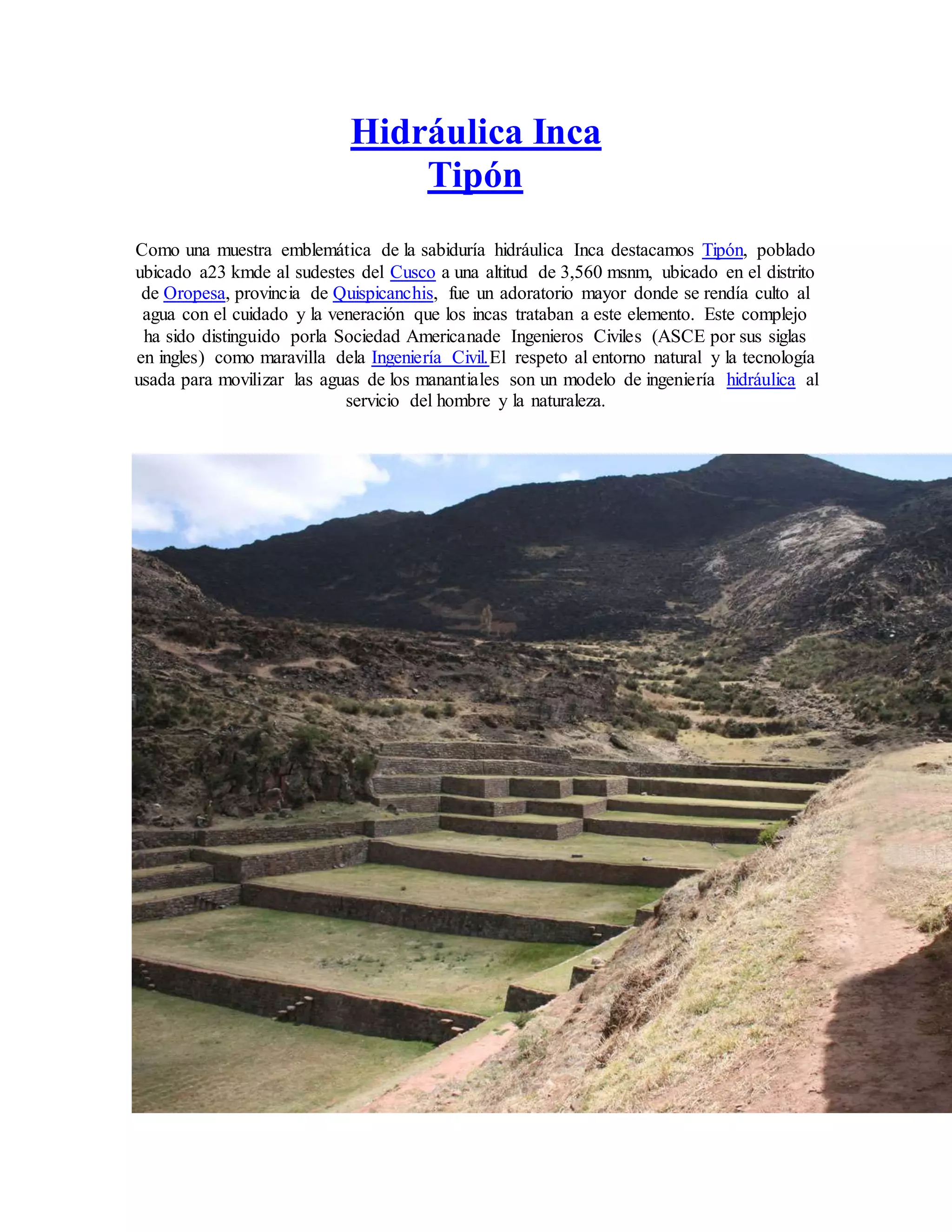 Hidráulica inca tipon | DOCX