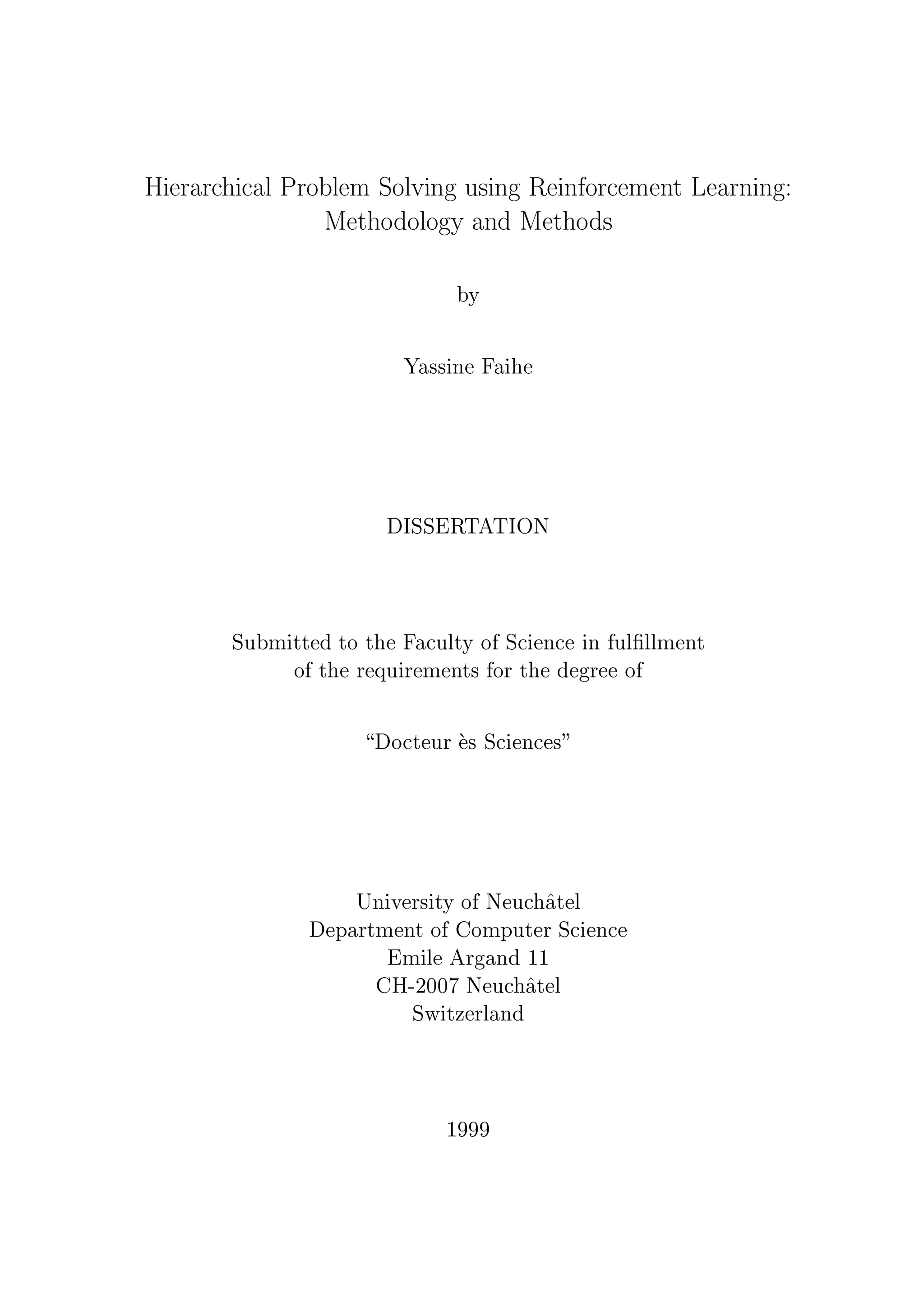 Hierarchical problem solving using reinforcement learning methodology and methods | PDF