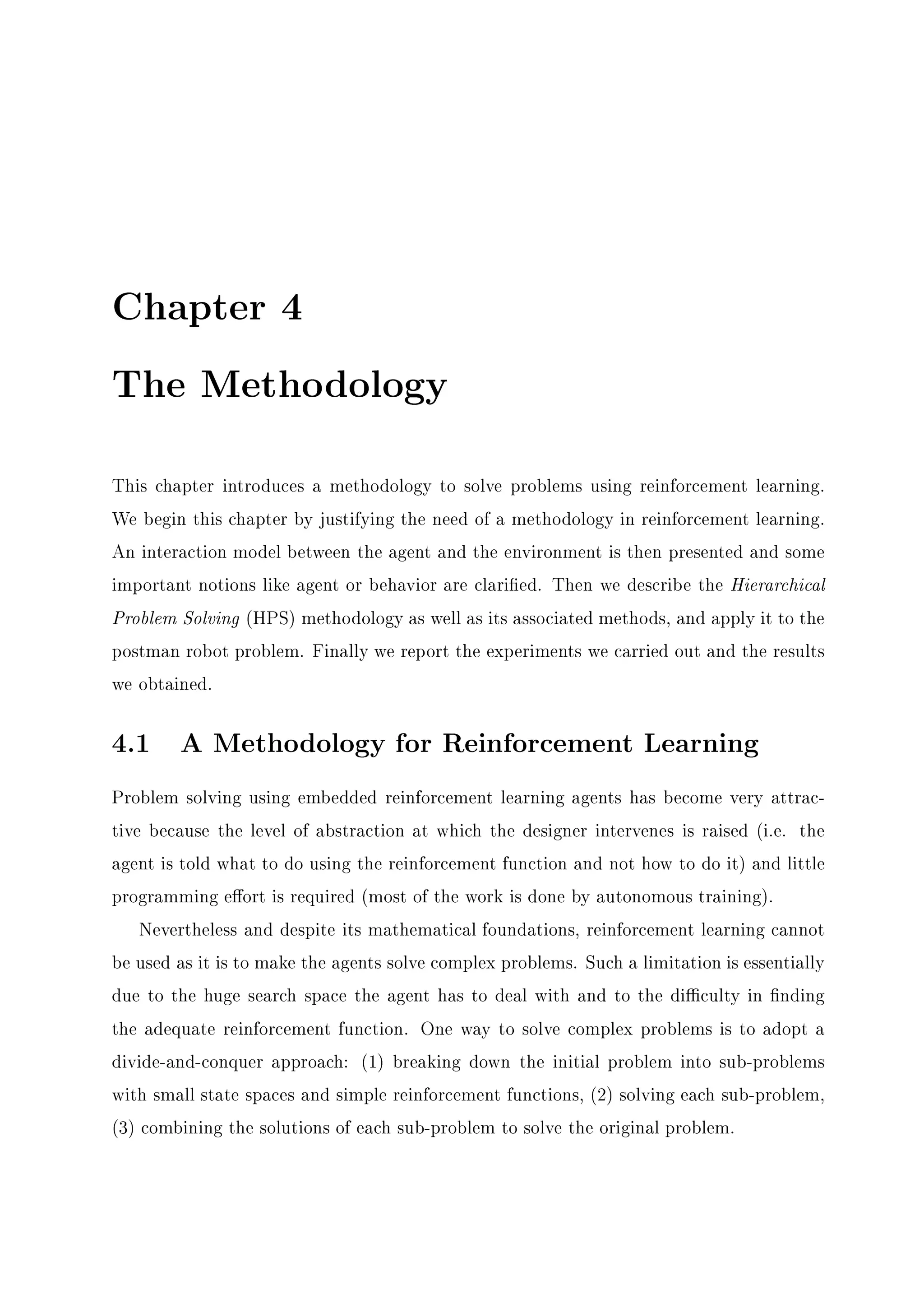 Hierarchical problem solving using reinforcement learning methodology ...