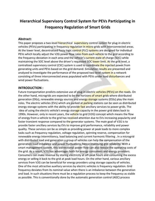 Hierarchical supervisory control system for pe vs participating in frequency regulation of smart ...
