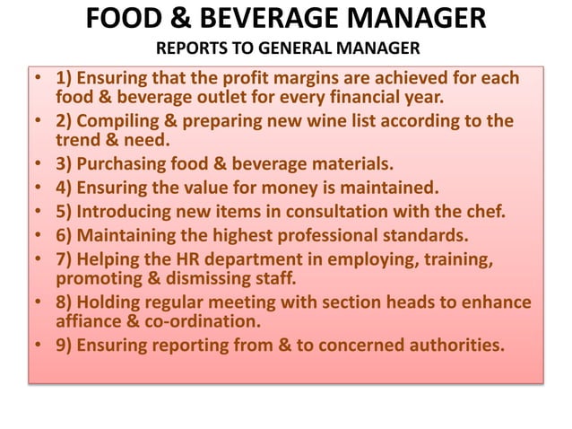 HIERARCHY CHART OF FOOD AND BEVERAGE SERVICE DEPARTMENT.pptx | Hospitality Industry | Industries